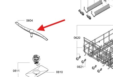 ממטרה תחתונה מקורית למדיח כלים בוש וקונסטרוקטה 00742515 - שירות סי.אס.בי