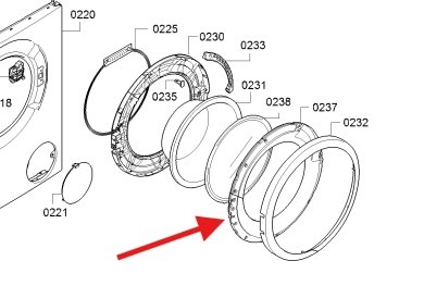 Vnitřní rám dvířek nebo distanční kroužek pro pračku Bosch Siemens a ...